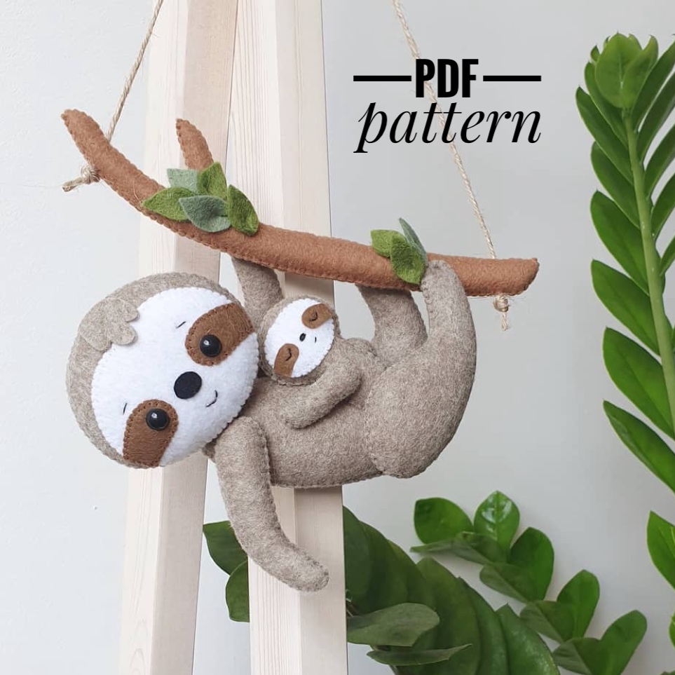 DIY sloth mom and baby ornaments felt pattern Sloth family - Inspire Uplift