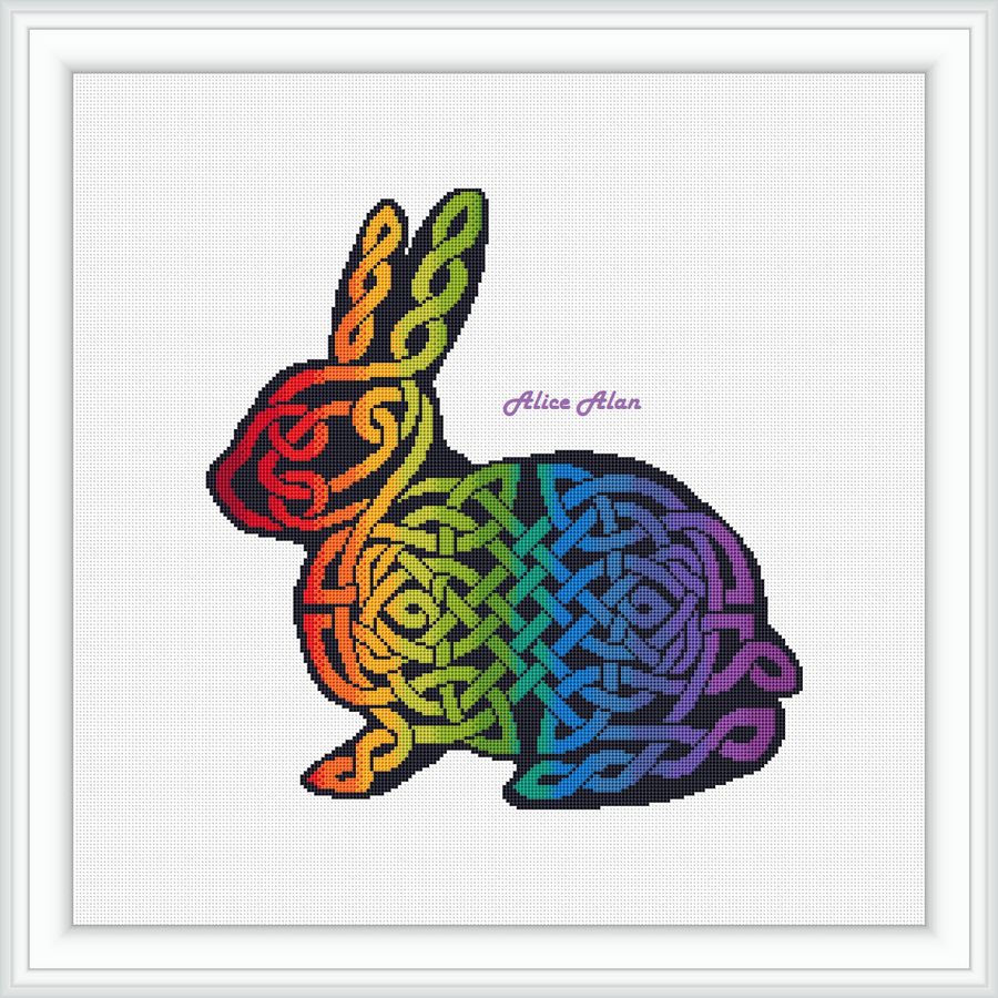 Cross stitch pattern Rabbit silhouette celtic knot ethnic | Inspire Uplift