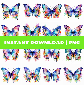 Butterflies watercolor style Clipart, Set1, Png - Inspire Uplift