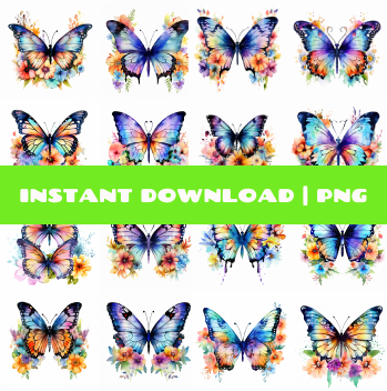 Butterflies watercolor style Clipart, Set2, Png | Inspire Uplift