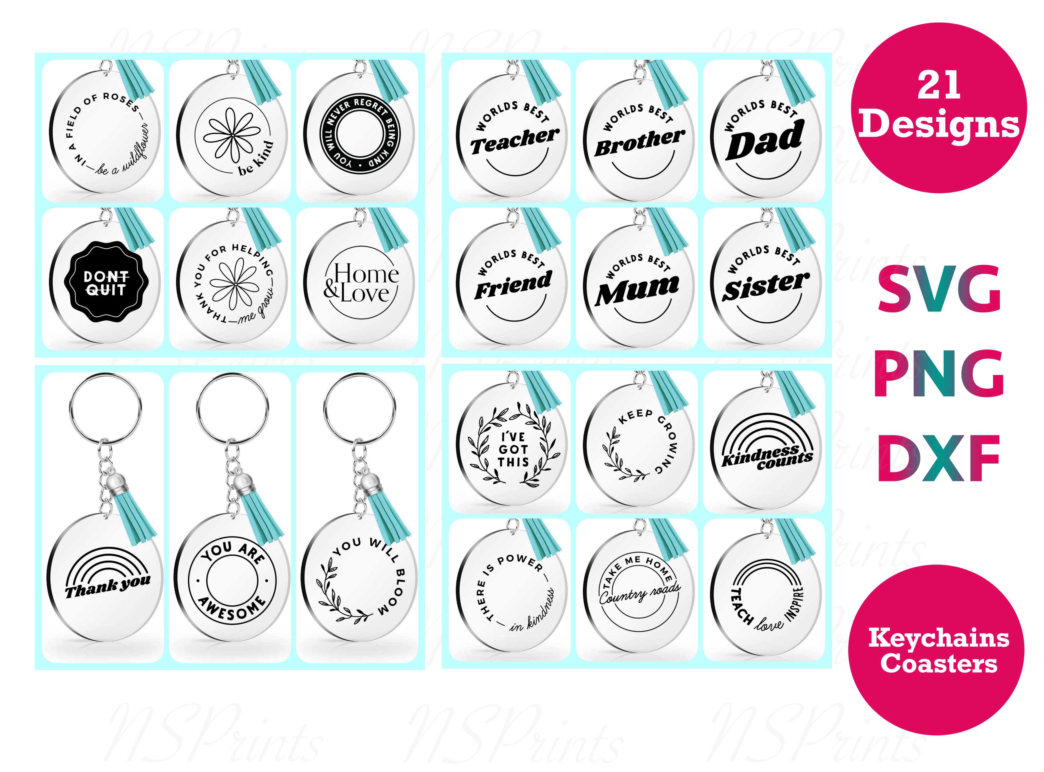 Keychain SVG Bundle, Coaster Pattern svg, Round Keychain svg | Inspire ...