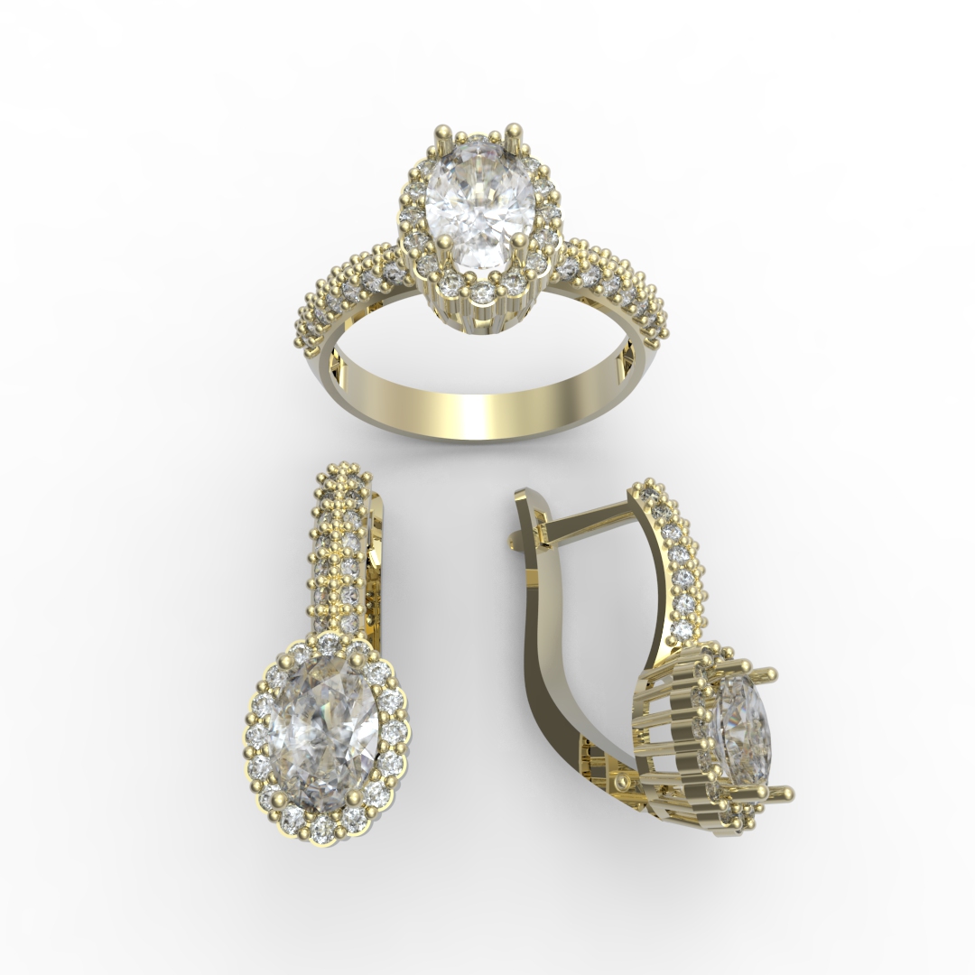 3d model of a jewelry ring and earrings with a large gemston | Inspire ...