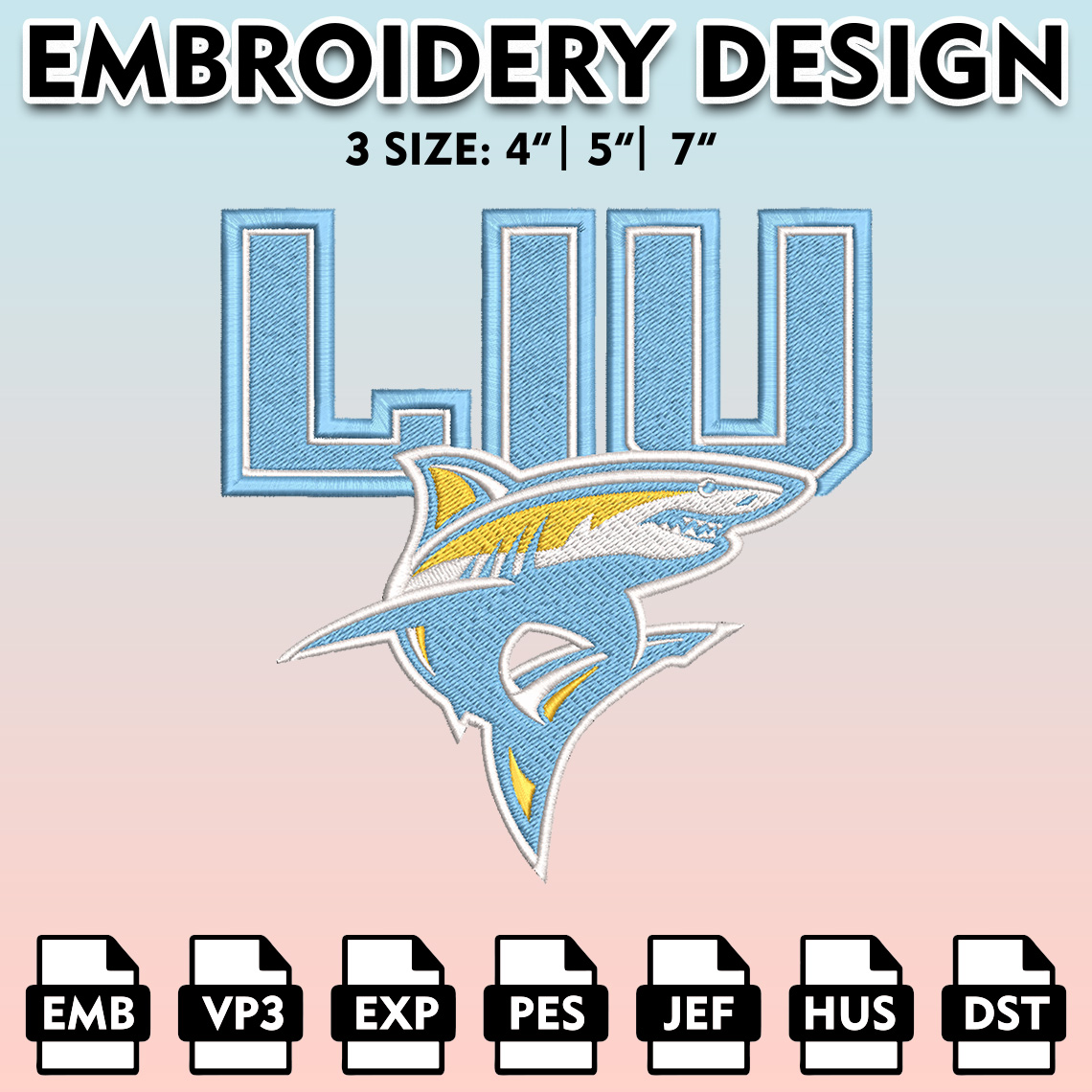NCAA Logo Embroidery Designs, NCAA LIU, LIU Sharks Embroider - Inspire ...