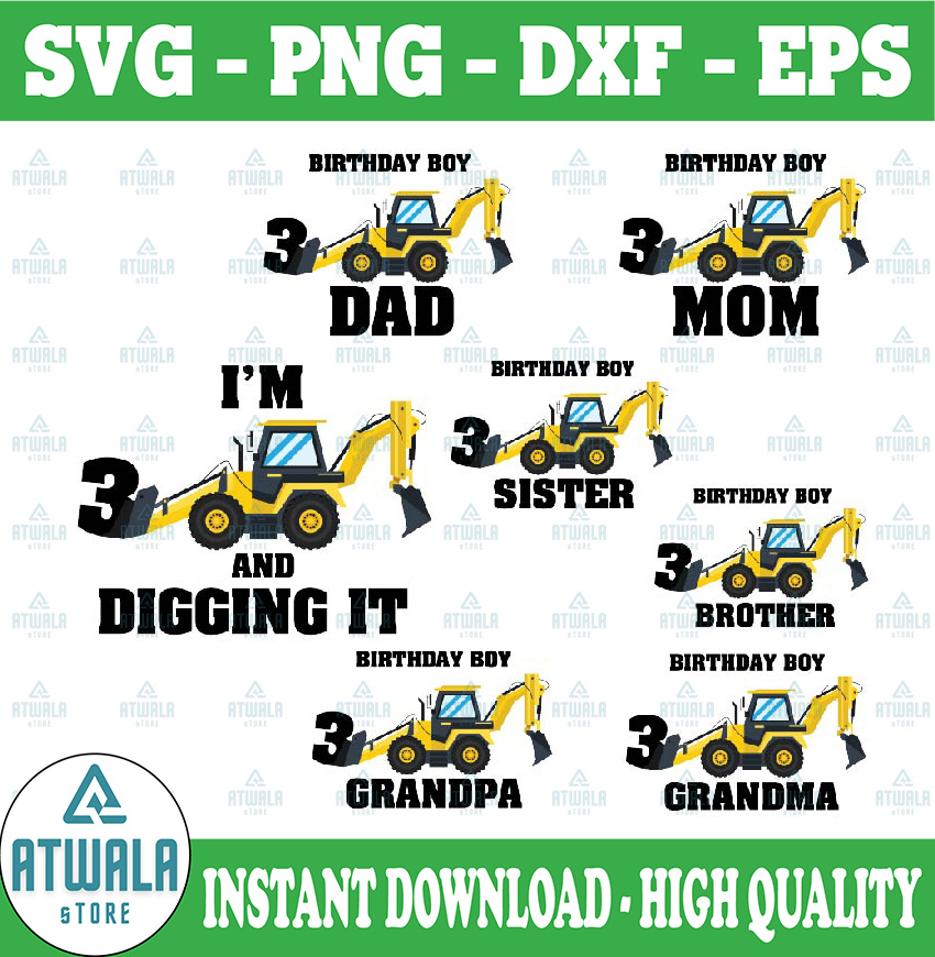 I'm 3 And Digging It Svg Bundle, Construction Svg, 3rd Birth | Inspire ...