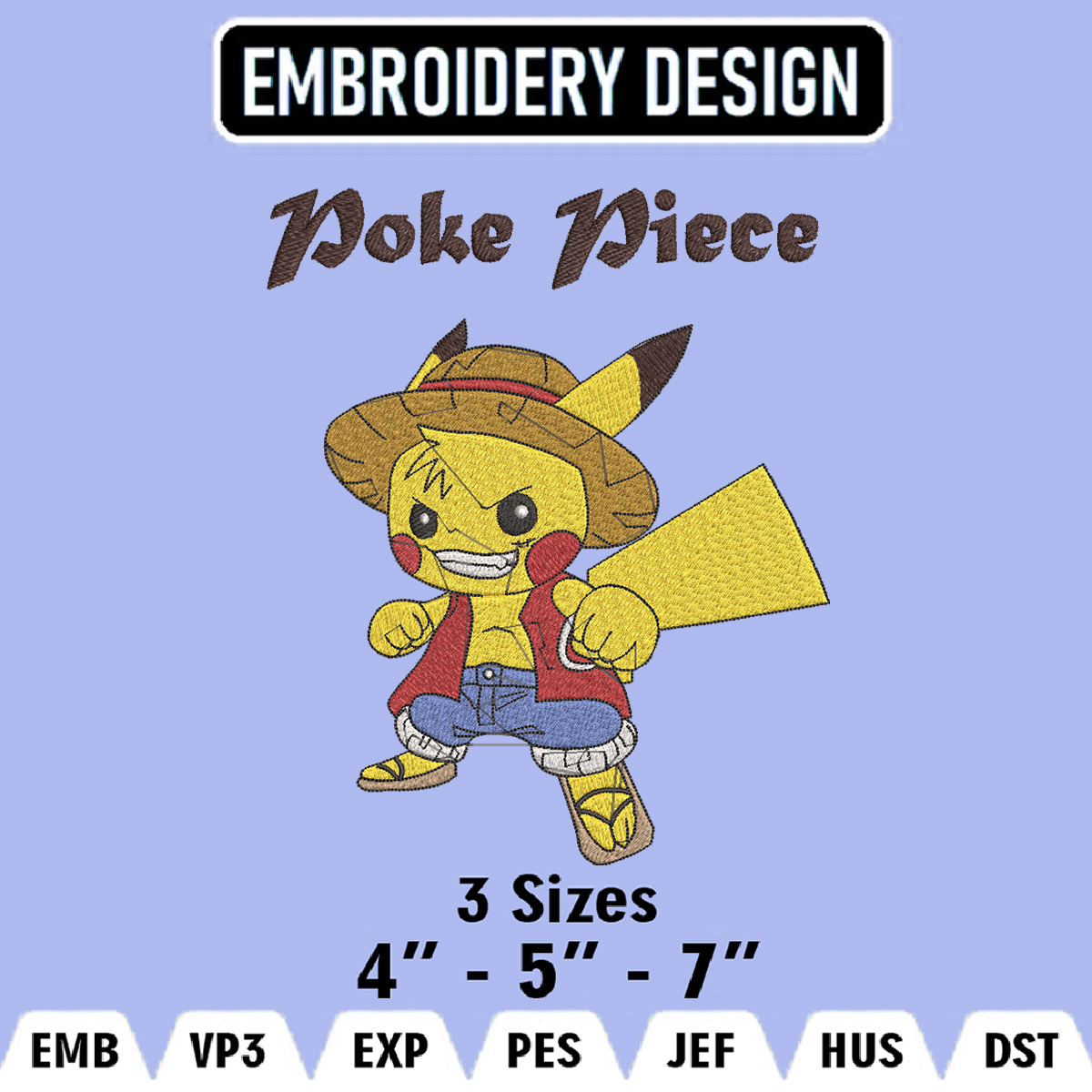 Pikachu Cosplay Luffy Embroidery Designs, One Piece x Pokemo - Inspire ...
