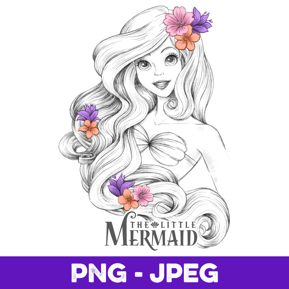 Disney The Little Mermaid Floral Ariel Line Portrait V1 , PN | Inspire ...