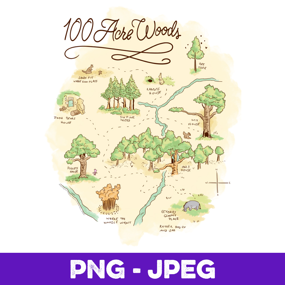 Disney Winnie The Pooh 100 Acre Woods Map V1 , PNG Design, P | Inspire ...