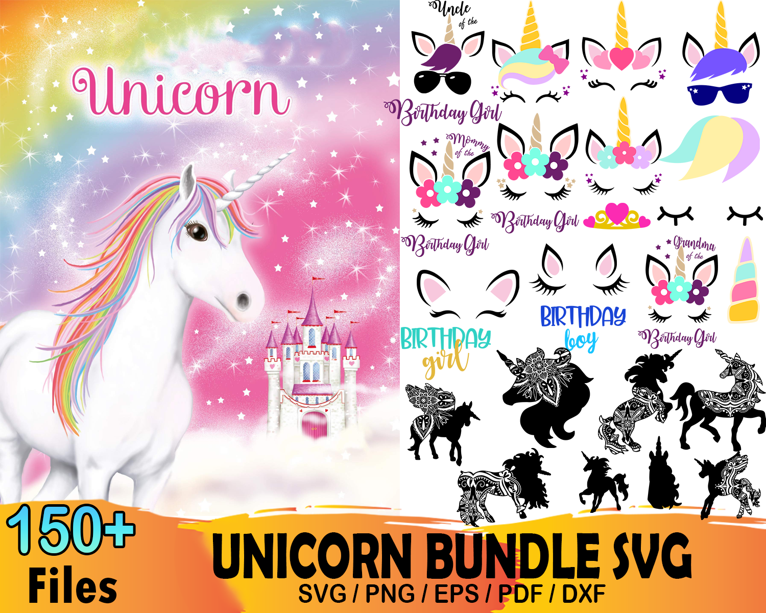 150 Unicorn Bundle Svg, Unicorn Svg, Animal Svg, Bow Unicorn | Inspire ...