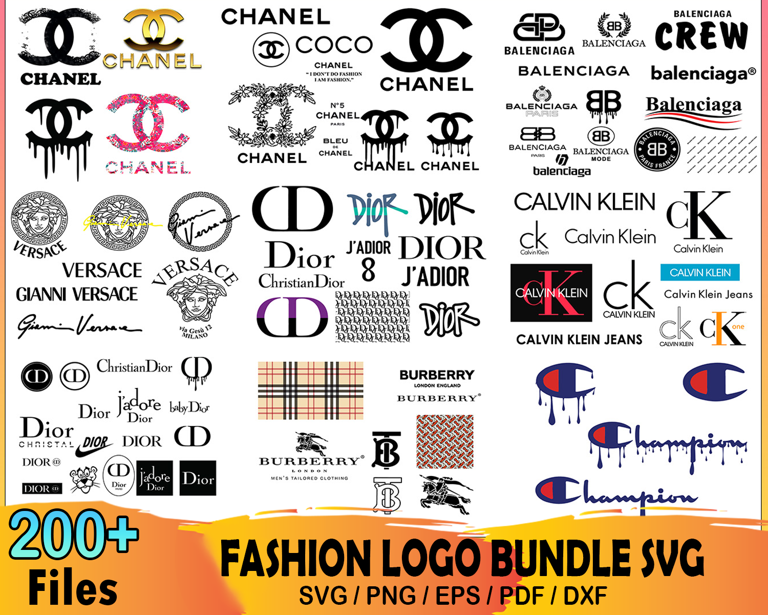 200 Fashion Logo Bundle Svg, Chanel Svg, Balenciaga Svg | Inspire Uplift