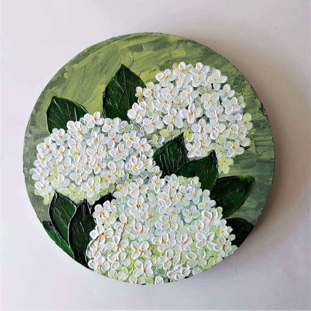 White Hydrangea Acrylic Painting Floral Art Impasto Artwork | Inspire ...