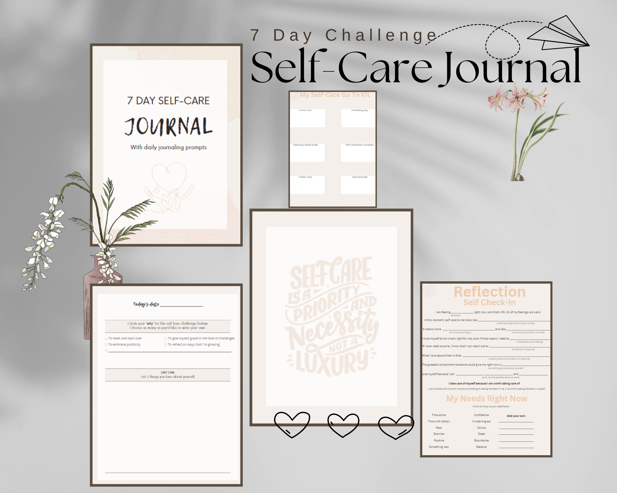 Self-Care Digital Journal, Self-Love, Mental Health, 7 Day C | Inspire ...