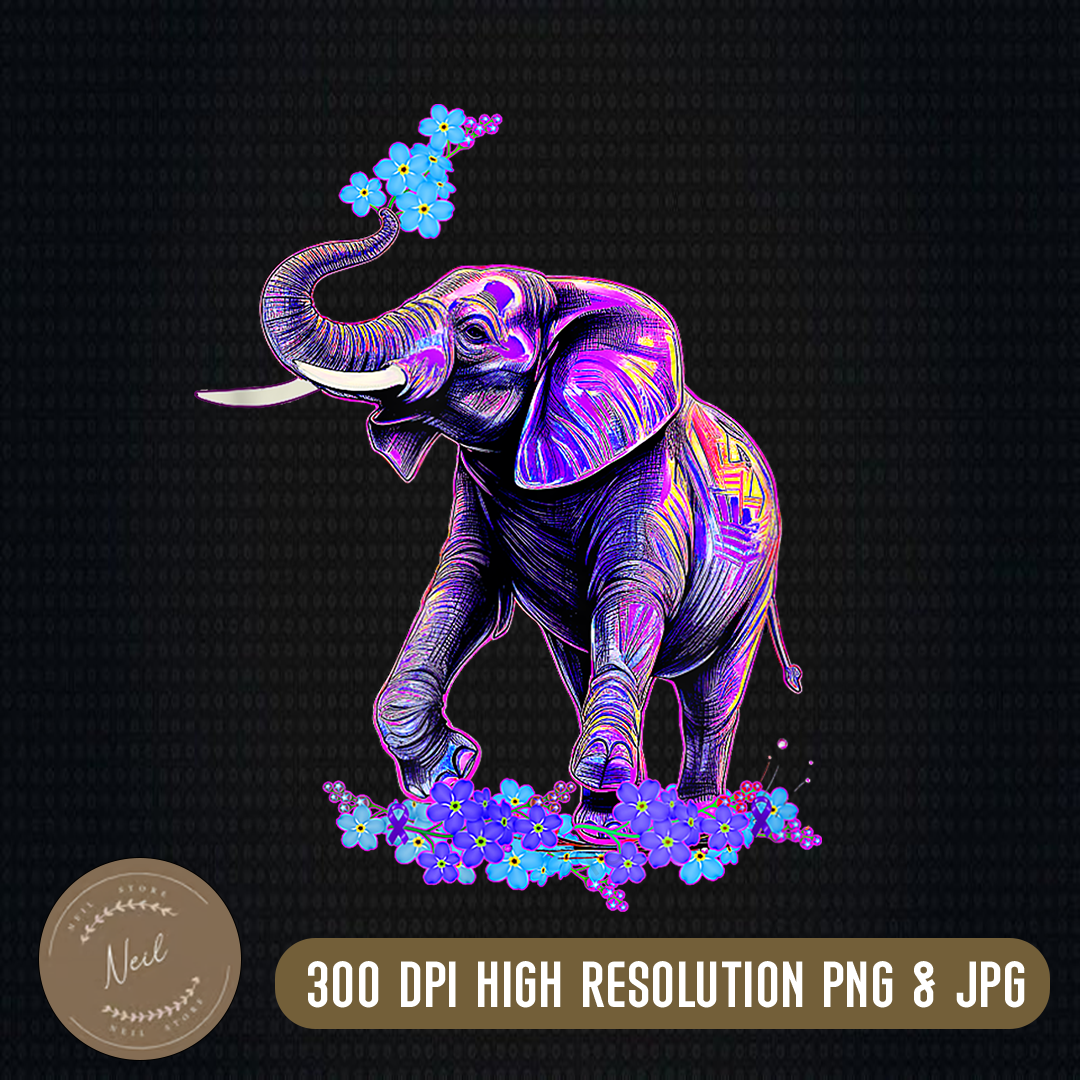 Retro 80s 90s synthwave Forget me not Elephant Trunk up Png, | Inspire ...