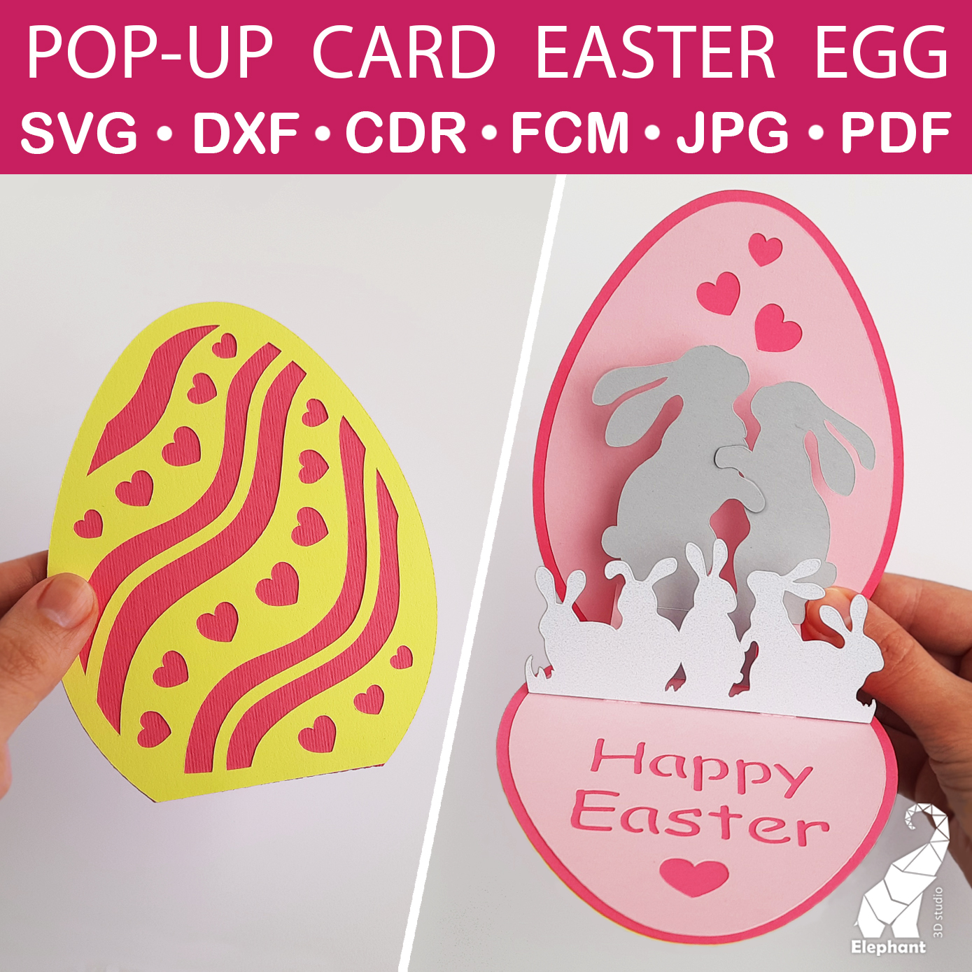 3D pop-up card Easter Egg with bunnies SVG for Cricut, DXF f | Inspire ...