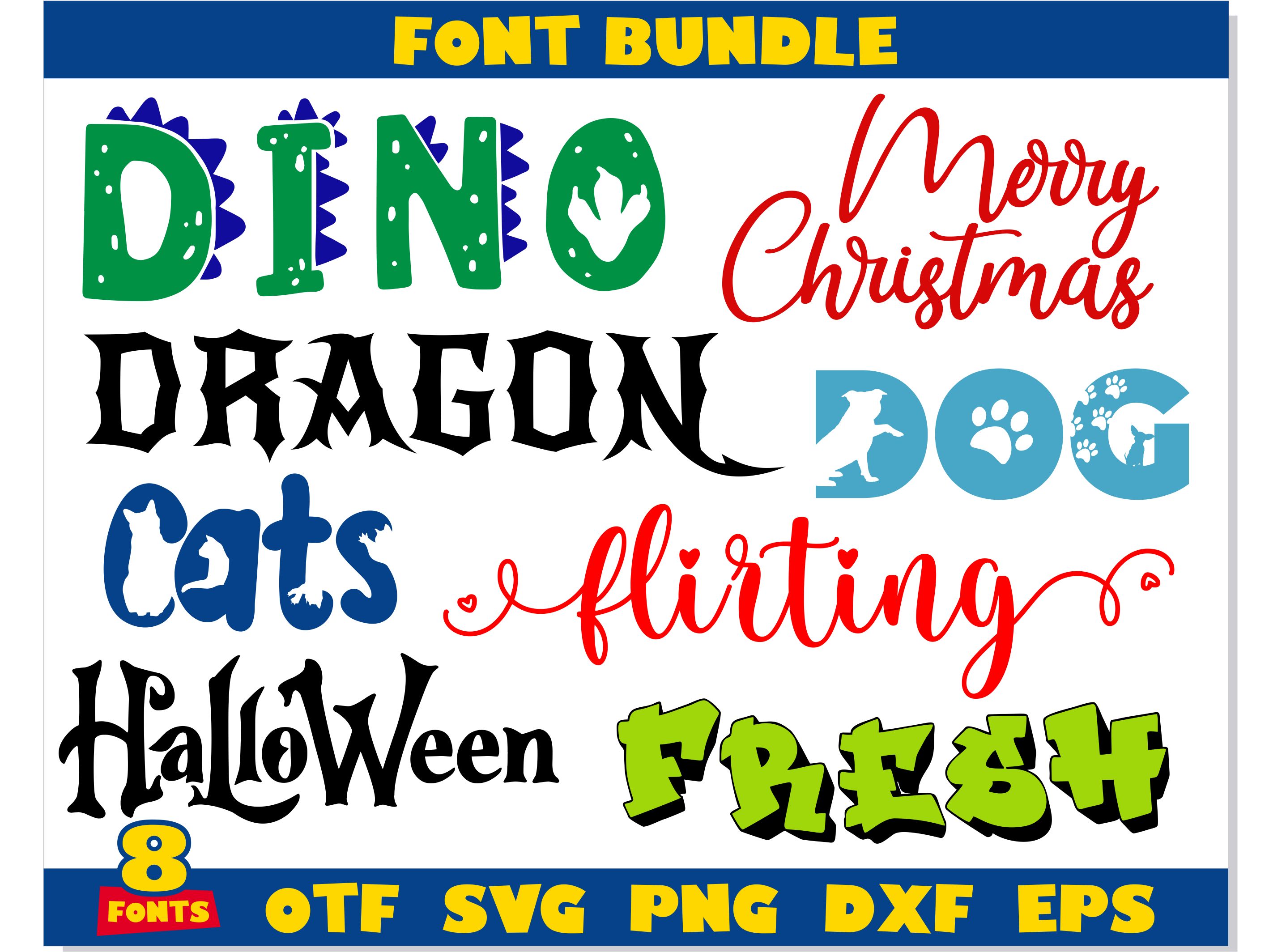 Font Bundle | Dinosaur Font, Christmas Font, Cat Font, Dog F | Inspire ...