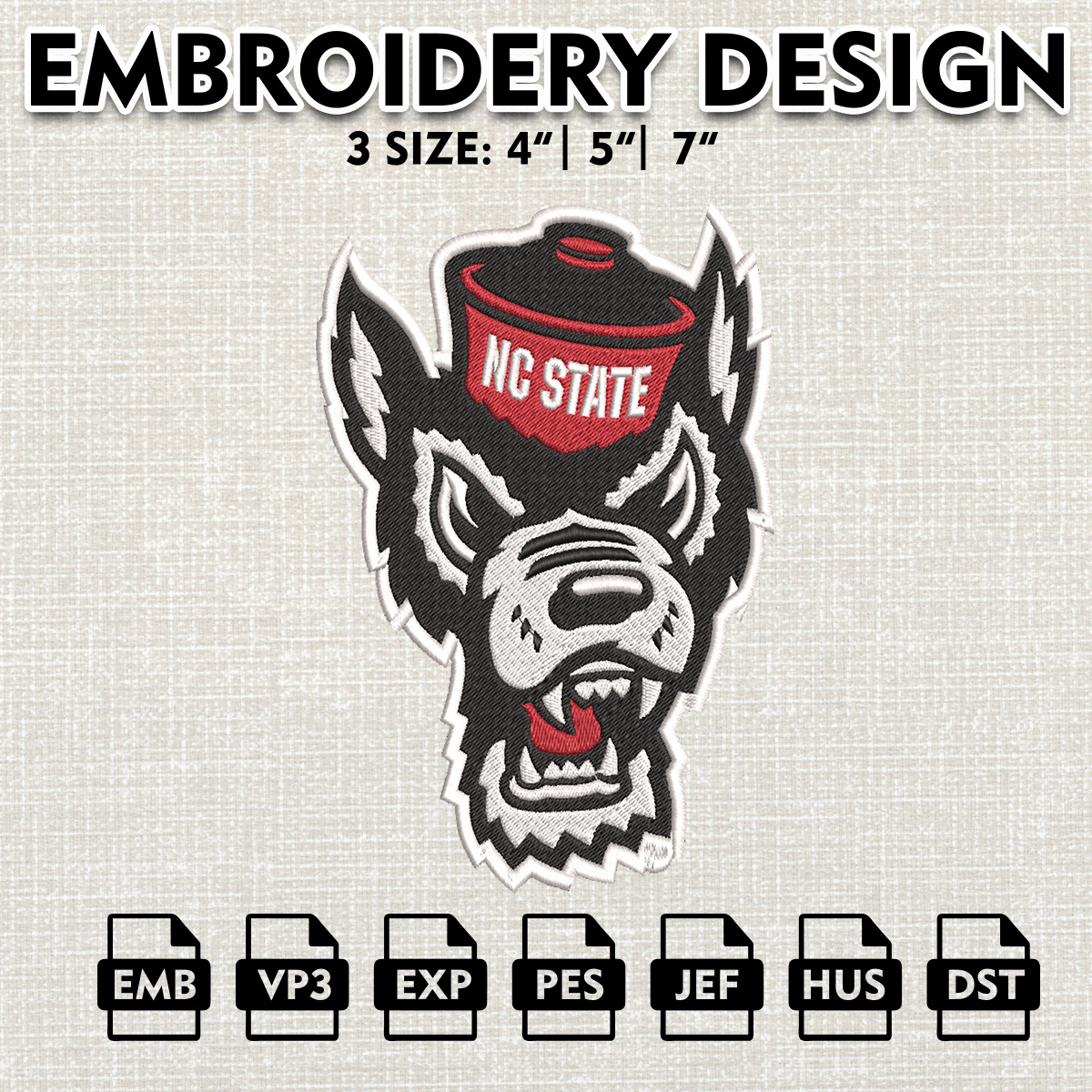 NCAA Logo Embroidery Designs, NC State Wolfpack Embroidery | Inspire Uplift