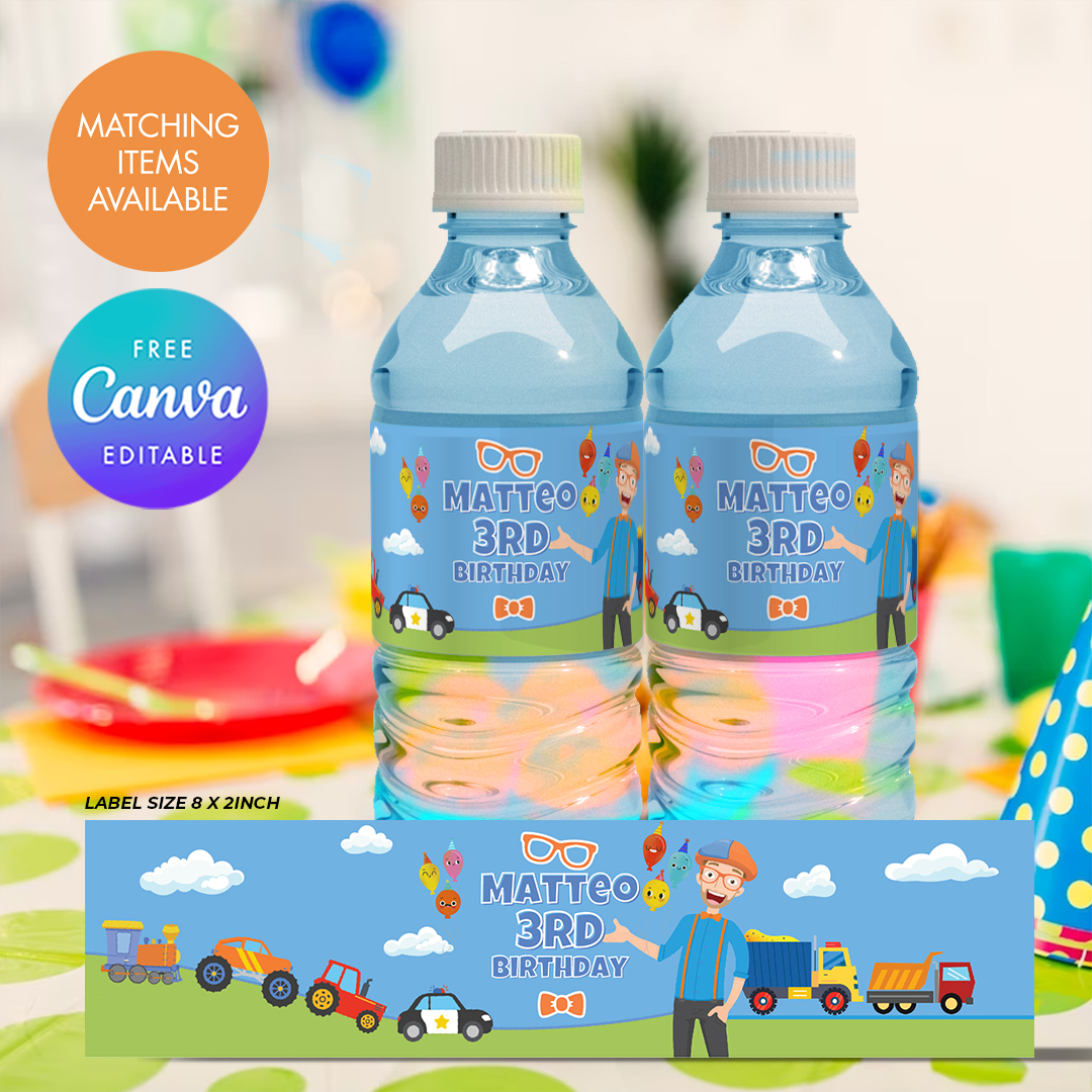 Editable Editable Blippi Water Bottle Label printable Instan | Inspire ...