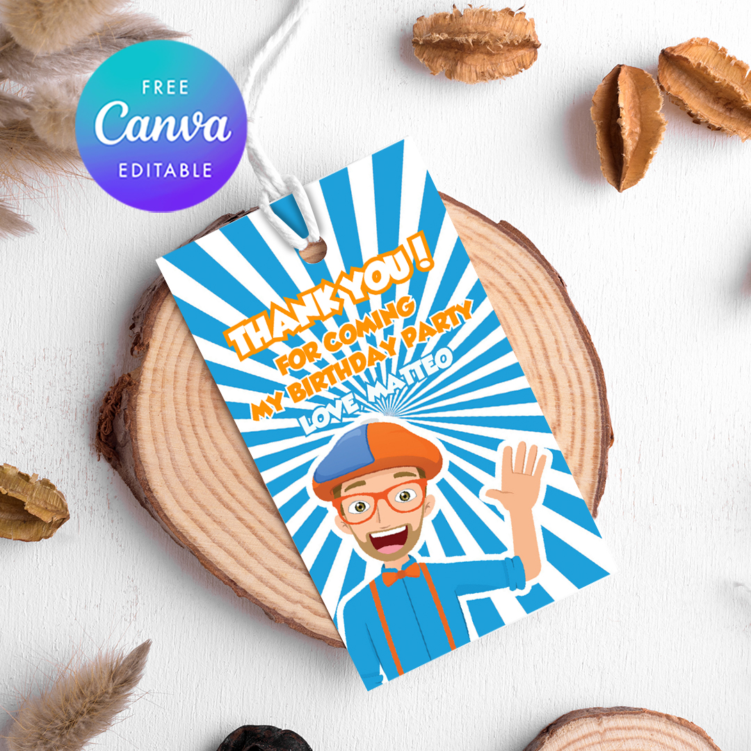 Editable Blippi Birthday Favor Tag printable Instant downloa - Inspire ...