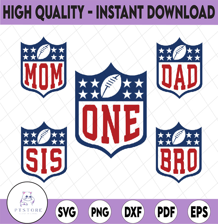 Football First Birthday Svg, Bundle One Mom Dad Sis Bro Fami | Inspire ...