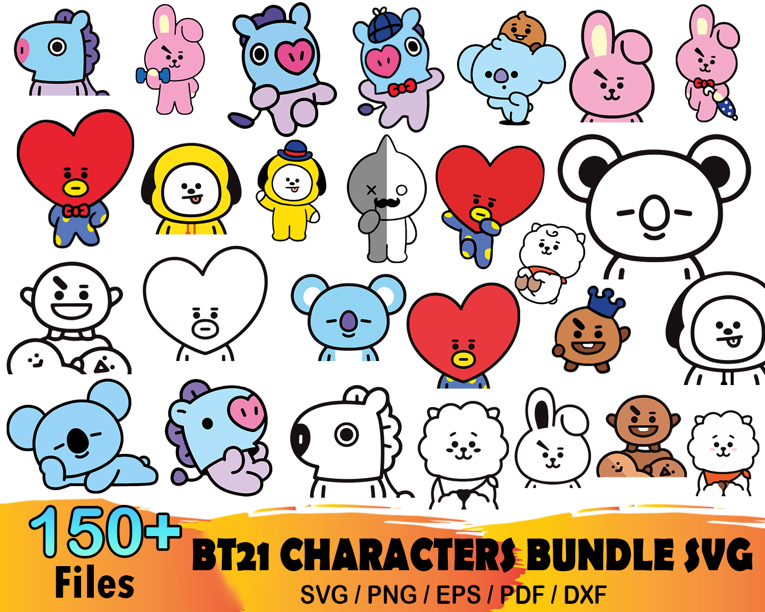 150 Bt21 Characters Bundle Svg, Bt21 Svg, Bt21 Characters Fa | Inspire ...