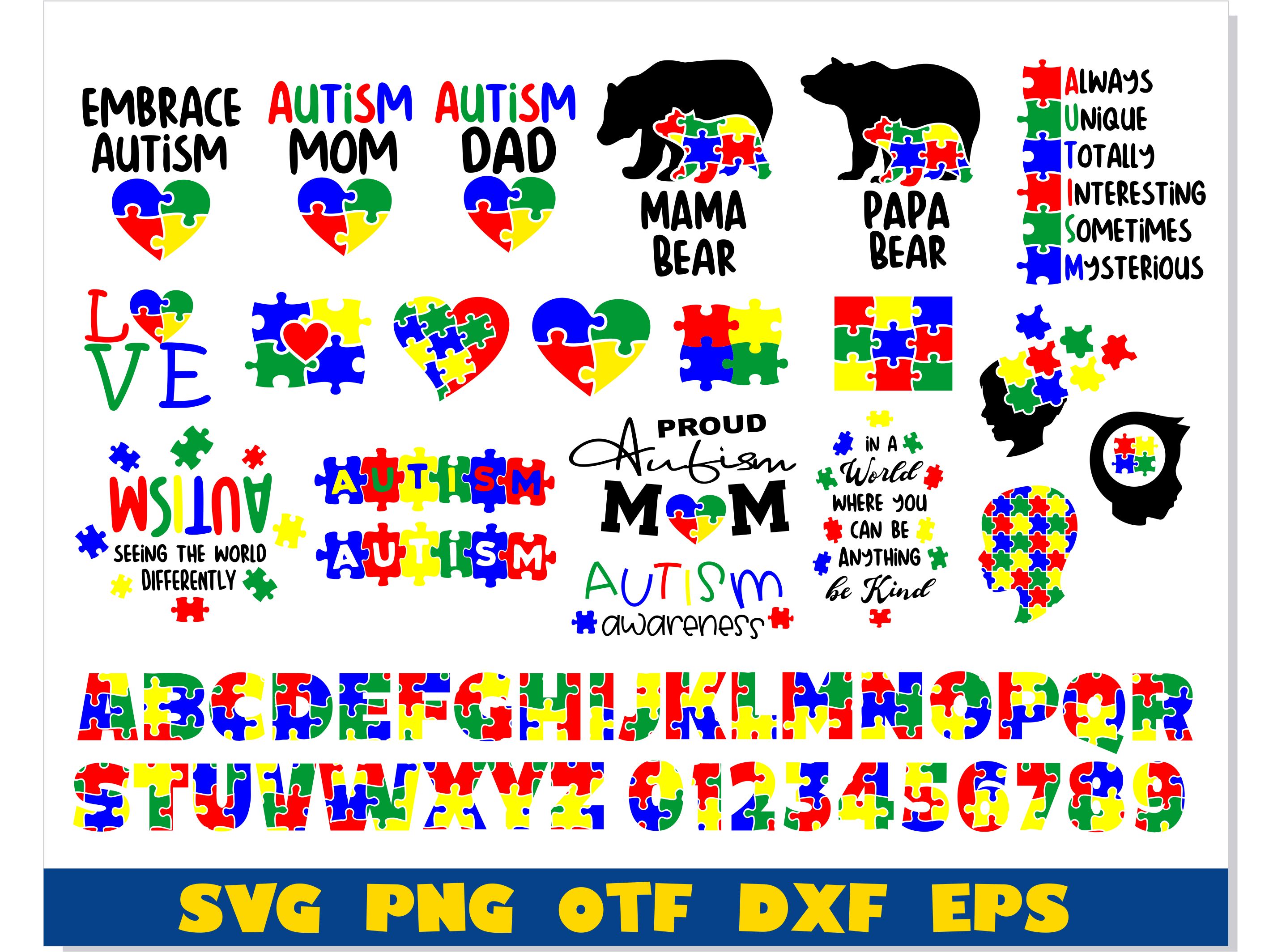 Autism svg Bundle | Autism Puzzle Font svg, Autism png, Auti | Inspire ...