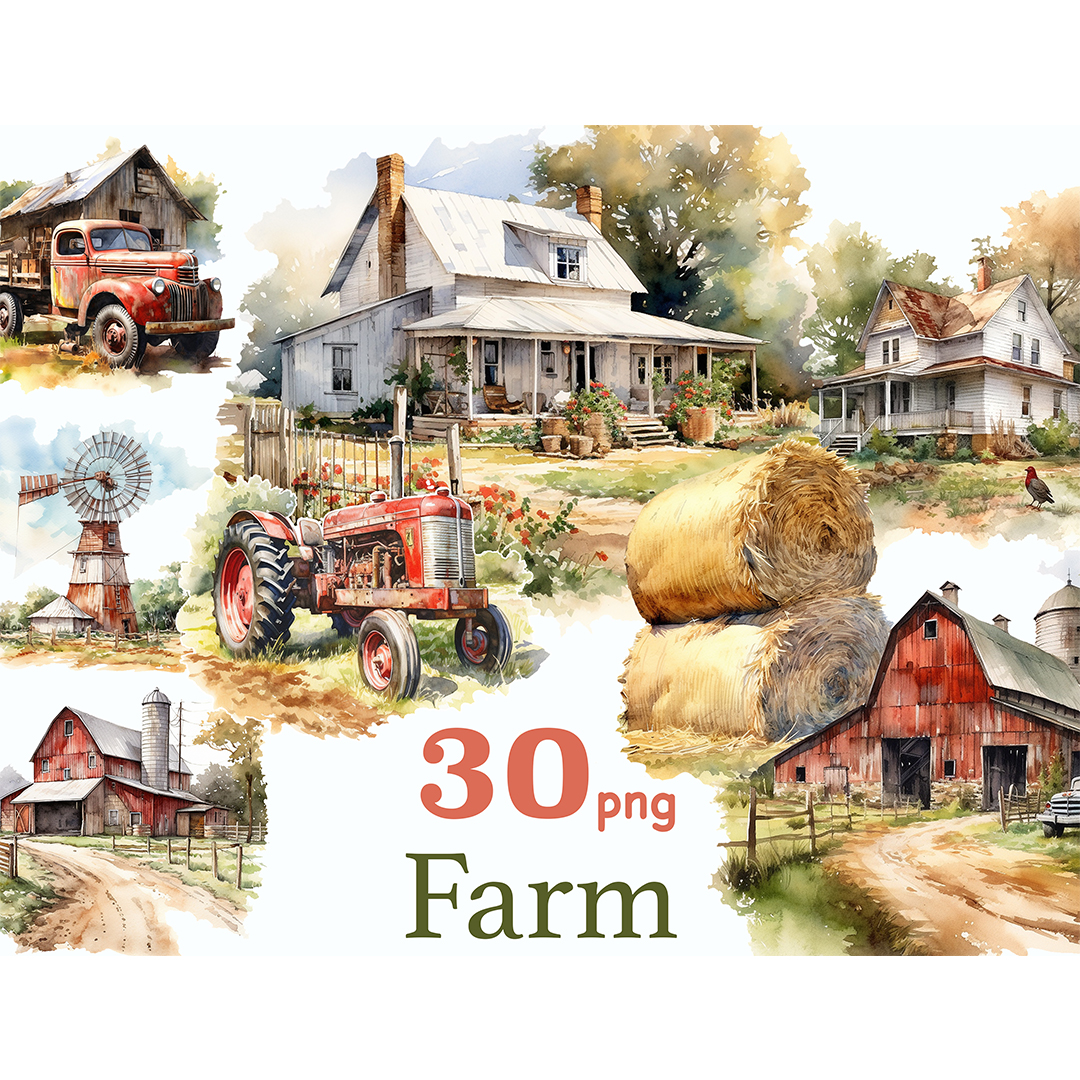 Farmhouse Clipart Bundle | Barn Illustrations PNG | Inspire Uplift