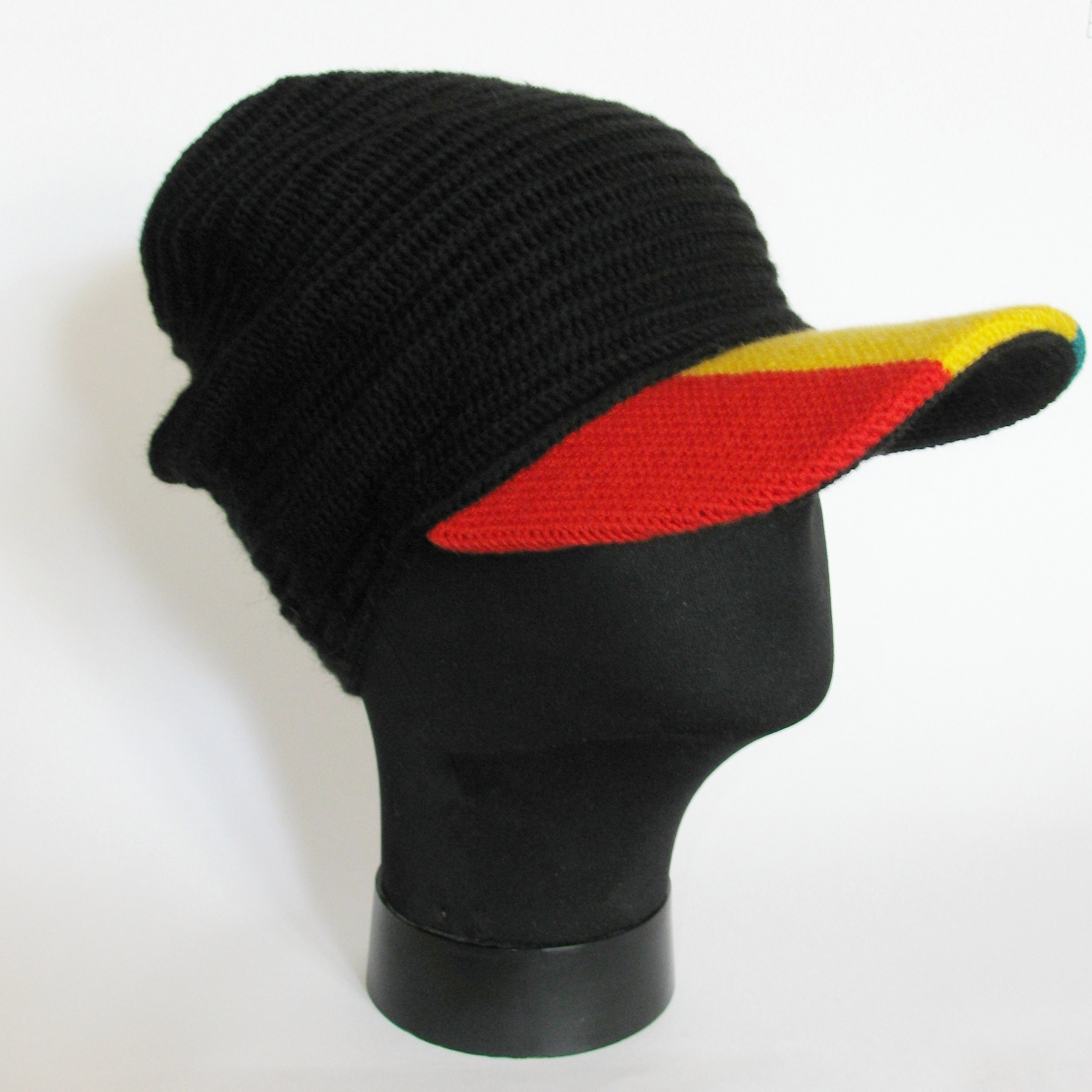 Crochet Rasta Hat for Dreadlocks. Black Cap with visor. Hand - Inspire Uplift