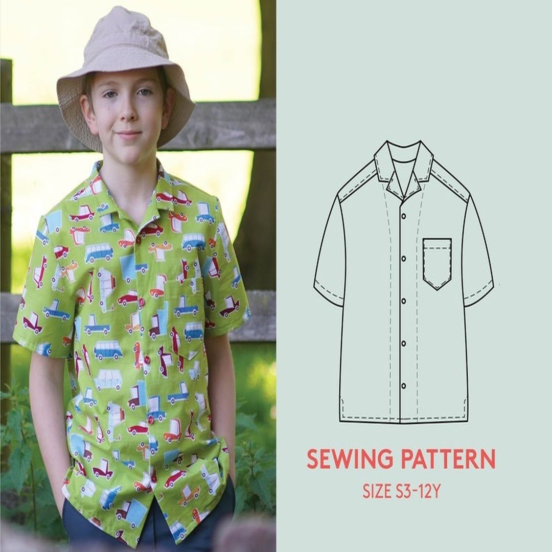Shirt sewing pattern and video tutorial, kids sizes 3-12Y, E | Inspire ...