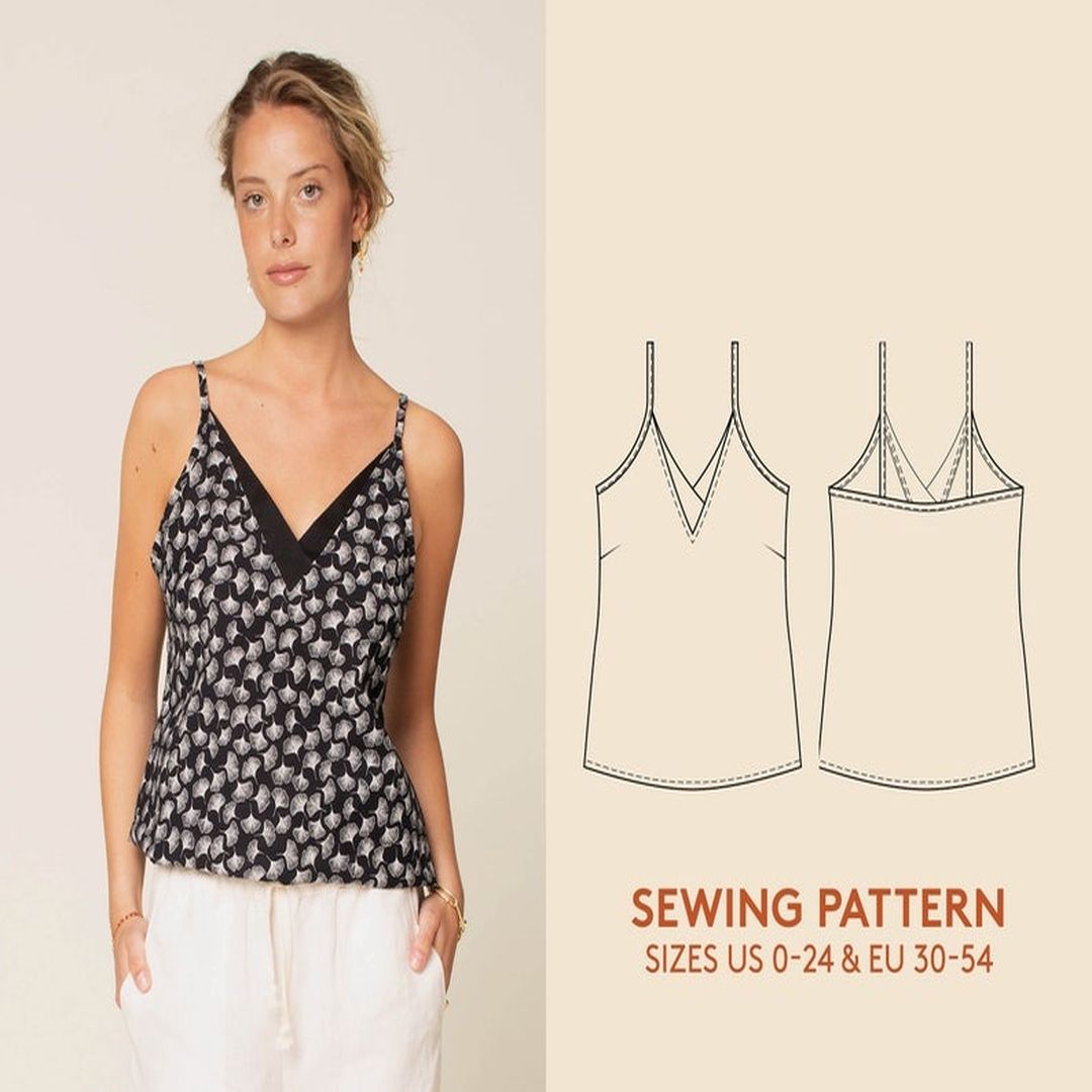 V-neck cami sewing pattern PDF for women, Strap top camisole | Inspire ...