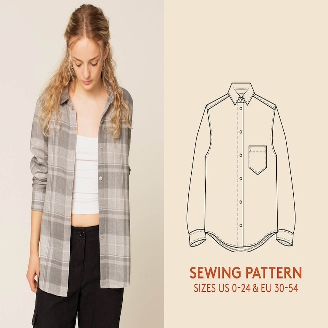 Shirt sewing pattern and video tutorial, woman's sizes US 0- | Inspire ...