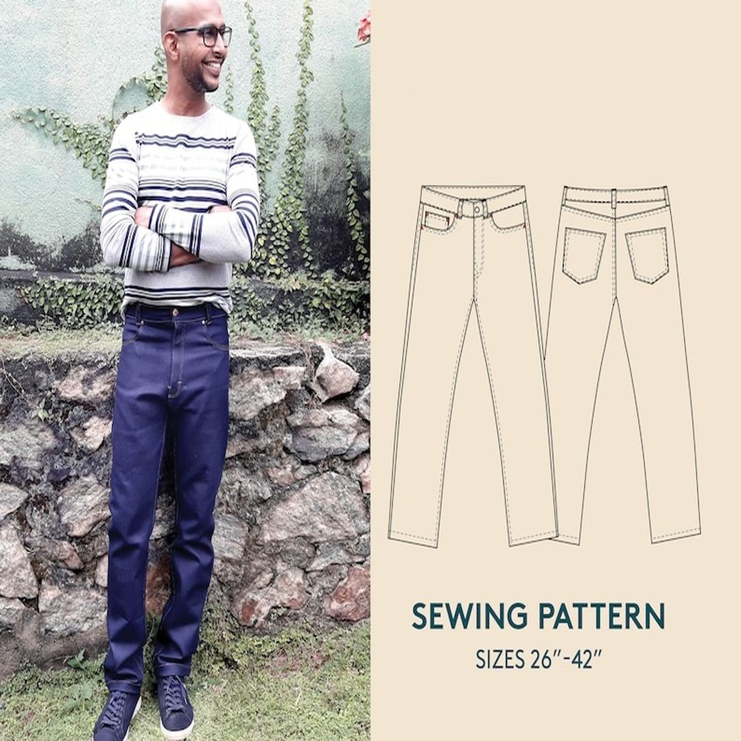 Jeans sewing pattern and video tutorial, Size 26"- 42", Men' | Inspire ...