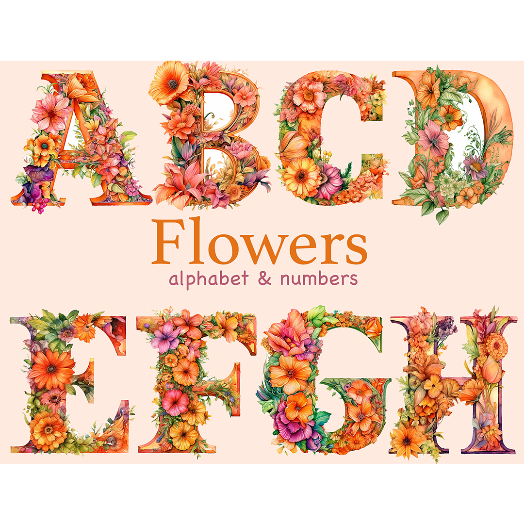 Alphabet Flowers Clipart | Floral Alphabet Lettering - Inspire Uplift