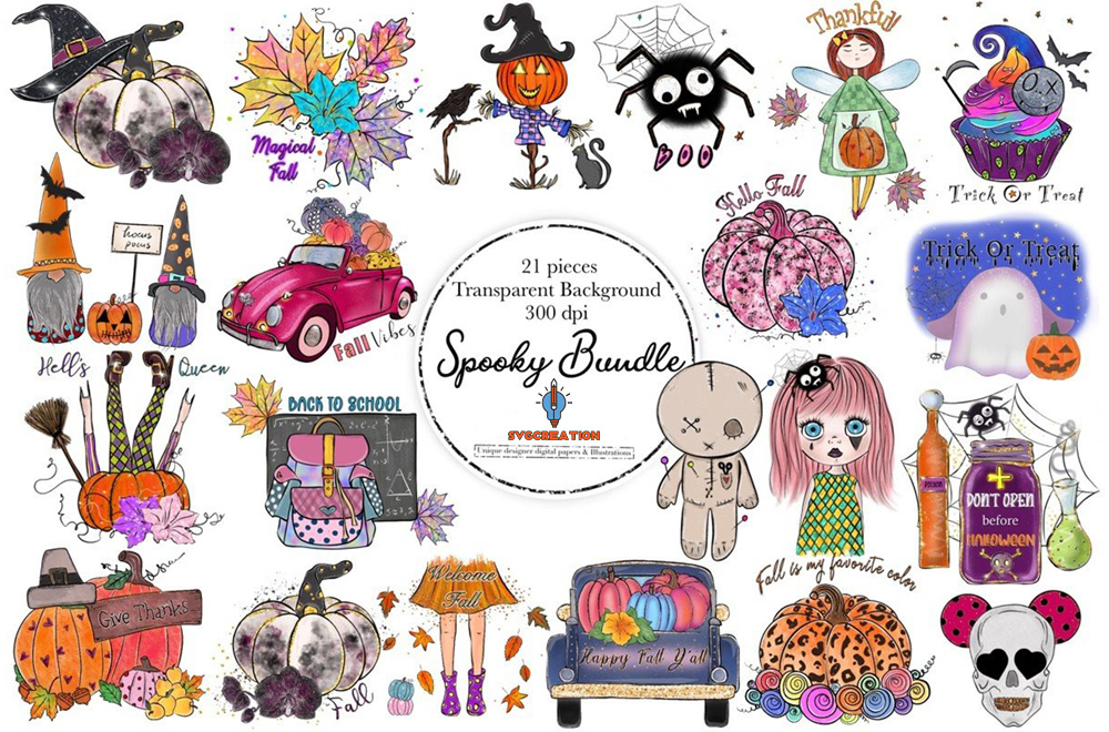 Spooky Halloween Bundle PNG, Creepy Doll, BOO, Which, Spider | Inspire ...