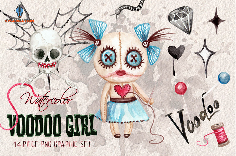 Watercolor Voodoo Girl Halloween Magic Clip Art Collection, - Inspire ...