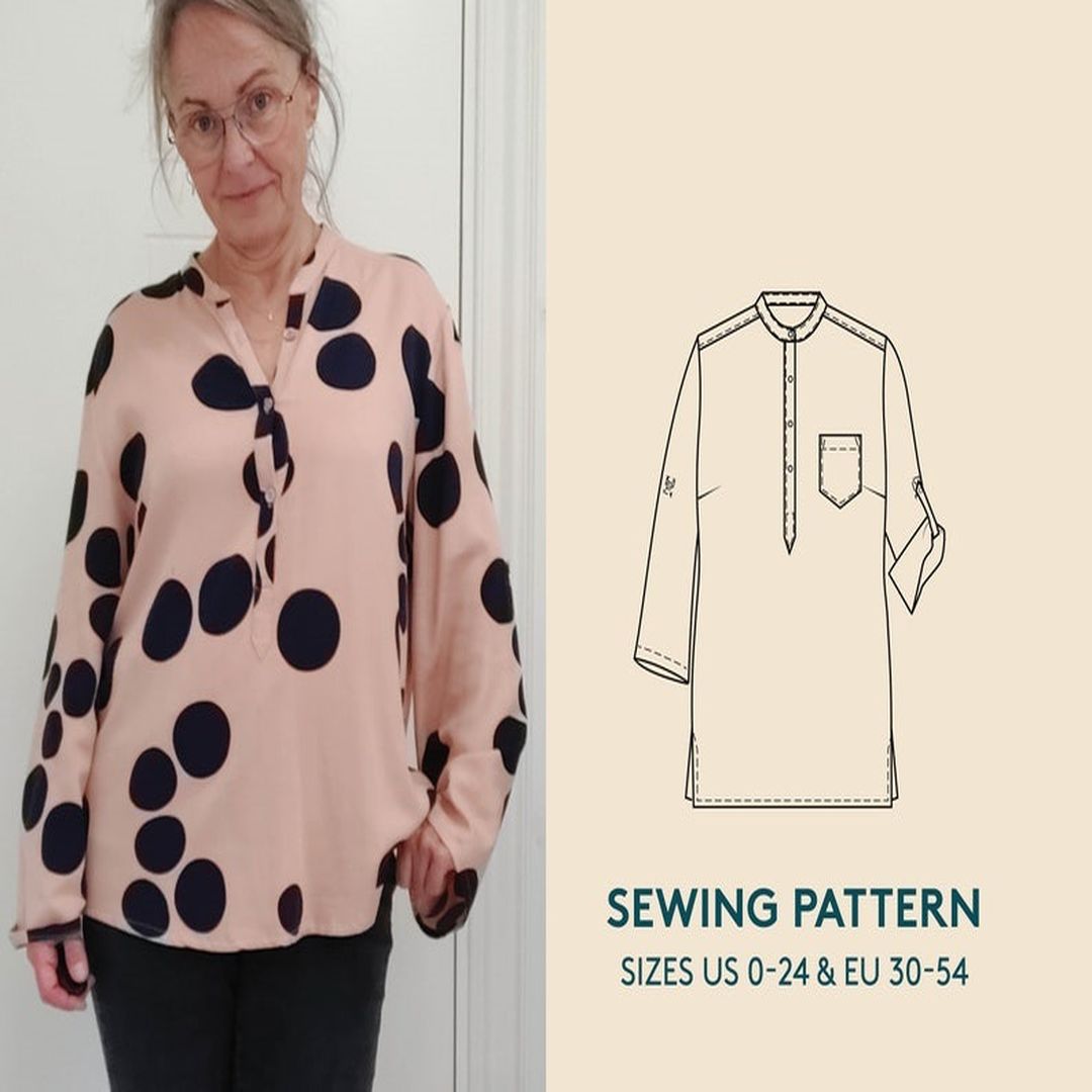 Tunic sewing pattern, Video Tutorial, Button Shirt PDF sewin | Inspire ...
