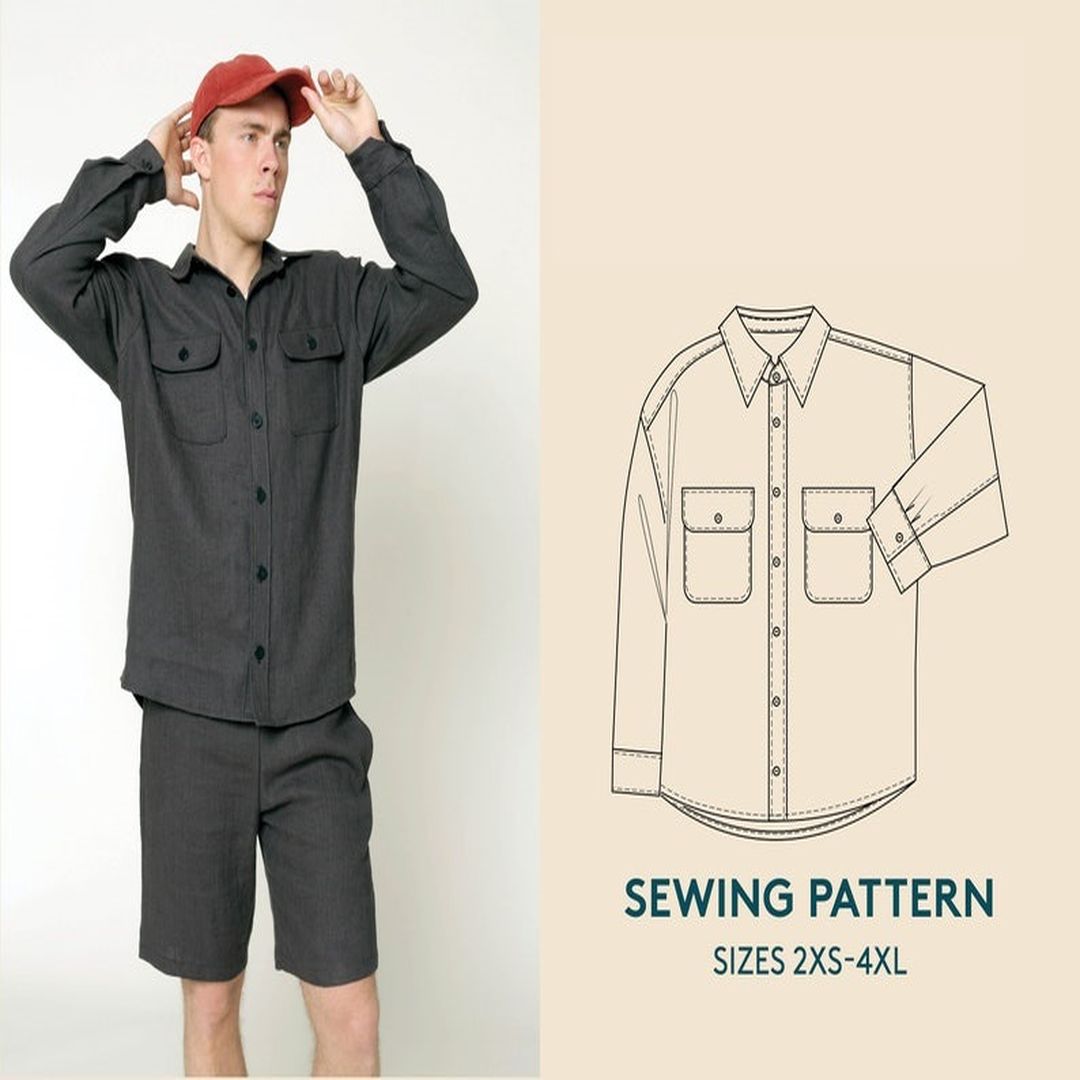 Overshirt sewing pattern and video tutorial, sizes 2XS-4XL, | Inspire ...