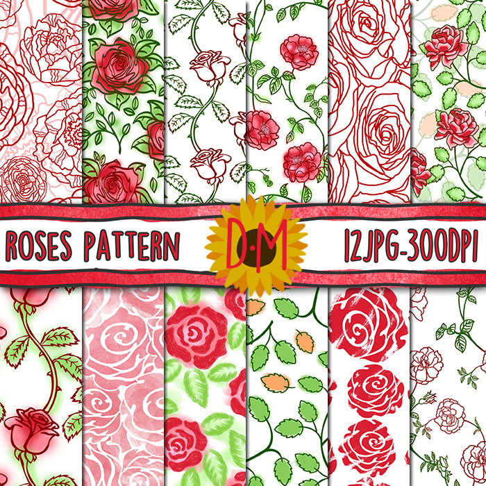 Rose seamless patterns, Hand Drawn Roses Digital Paper set | Inspire Uplift