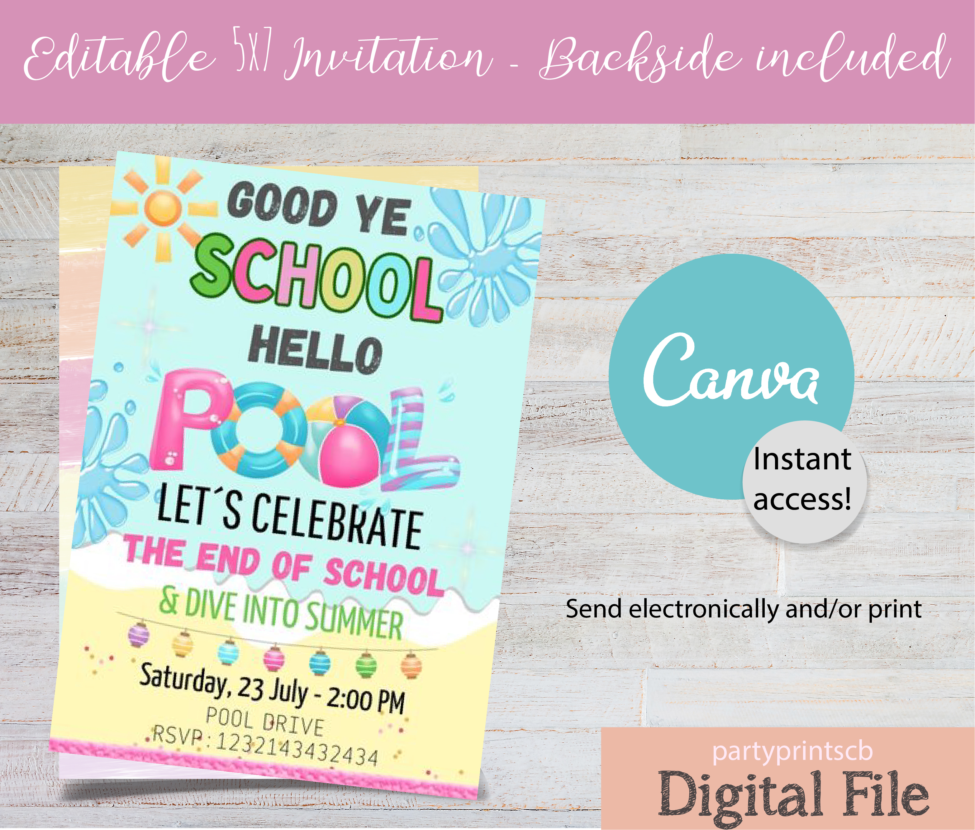 Editable CANVA Goodbye School Hello Pool Invitation, End of | Inspire ...