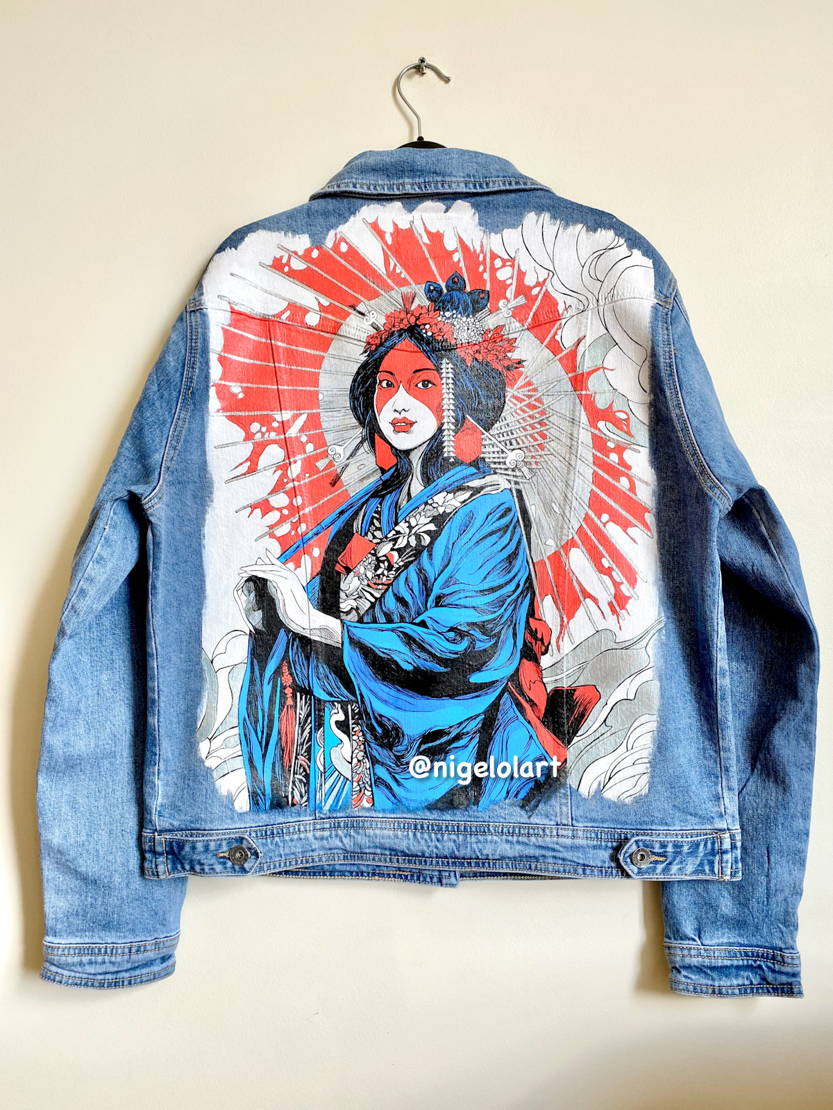 Japanice art geisha Painted denim jacket Custom jacket Port | Inspire ...