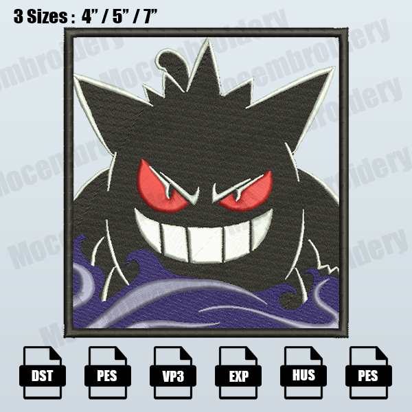 Gengar Embroidery Design, Pokemon Embroidery File, Anime Emb | Inspire ...