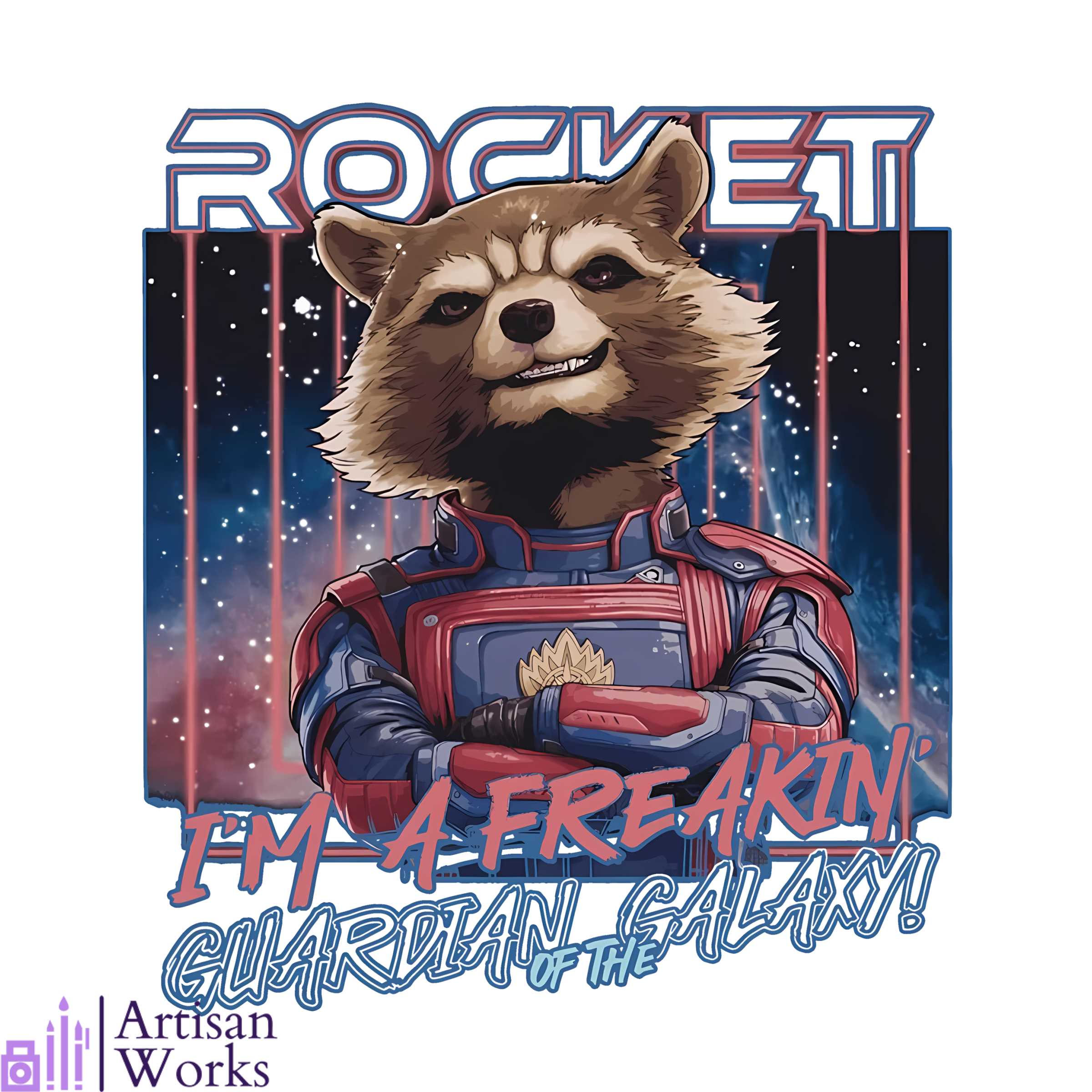 MCU Superhero Rocket Raccoon PNG Sublimation Design | Inspire Uplift