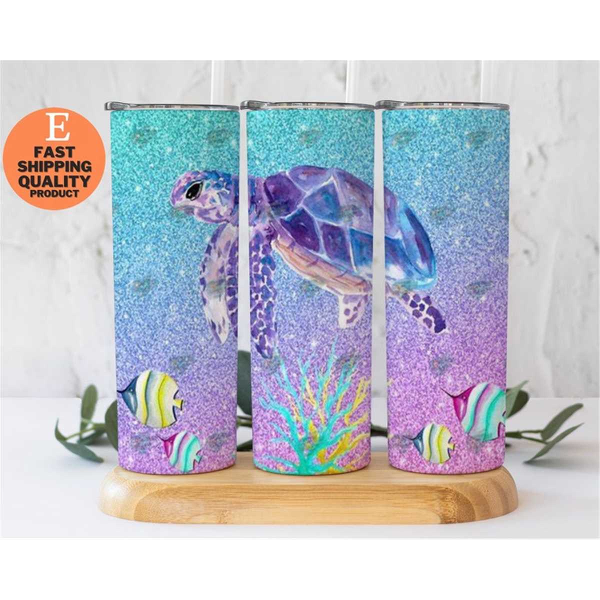 Sea Turtles Sublimation Tumbler, Glitter Ocean 20oz Skinny T - Inspire ...