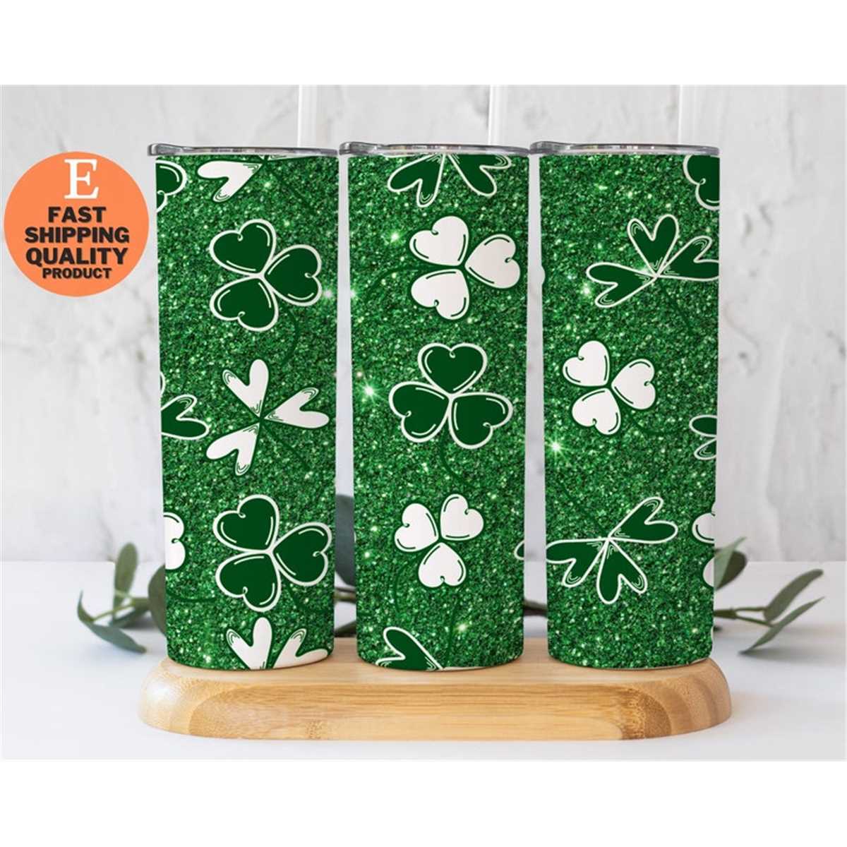 St Patrick's Day Green Sparkle Glitter Shamrock Tumbler, Cel - Inspire ...