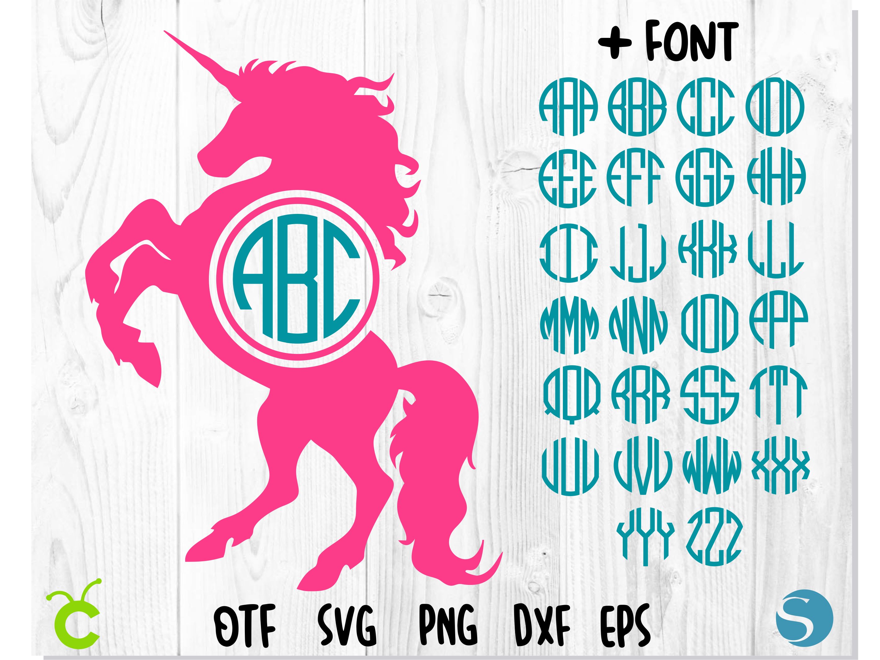 UNICORN Monogram Circle SVG | ROUND MONOGRAM FONT, Unicorn M | Inspire ...