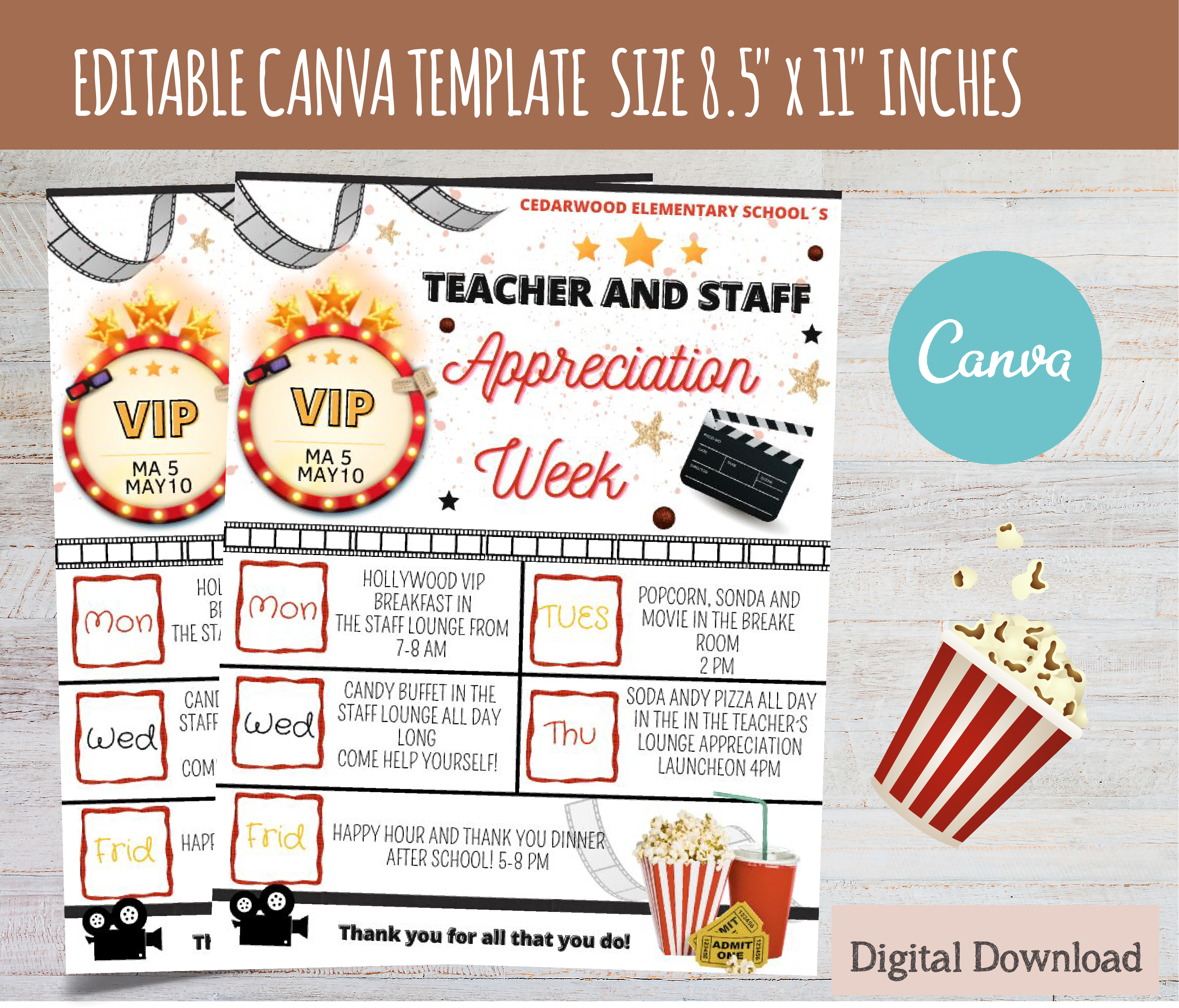 Editable CANVA Hollywood Movie Themed Teacher appreciation w | Inspire ...