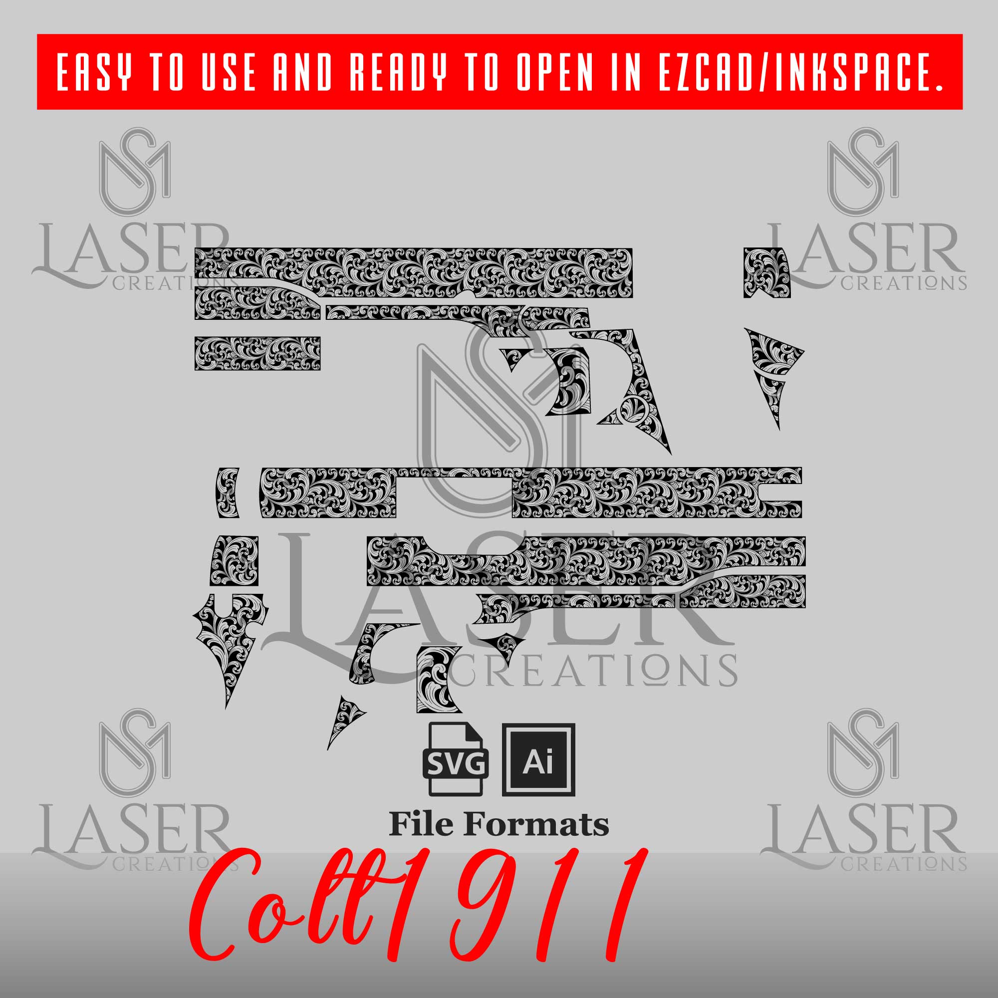 SM Laser Creations Colt 1911 scrool Design - Inspire Uplift