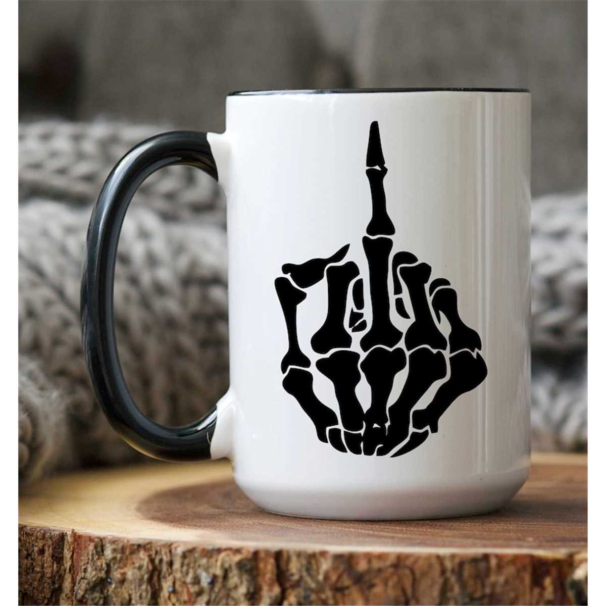 Skeleton Hand Flipping Bird Mug, Halloween Mug, Skeleton Sho | Inspire ...