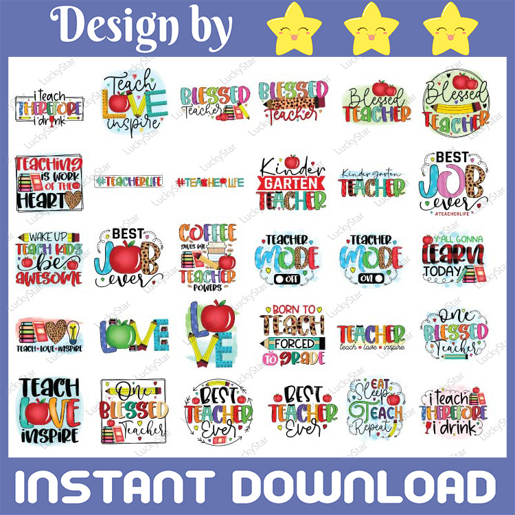 Colorful Teacher PNG Bundle, Teaching, Funny Teacher Designs | Inspire ...