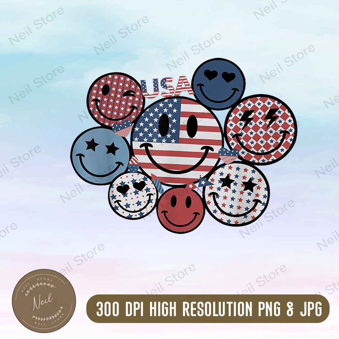 Distressed America Vibes Png, American Smiley face Png, 4th | Inspire ...