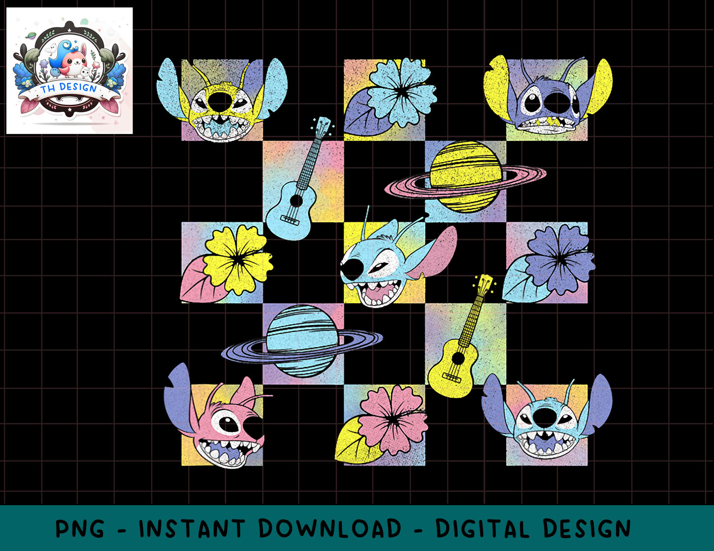 Disney Lilo & Stitch Colorful Checkered Stich Grid png, subl | Inspire ...