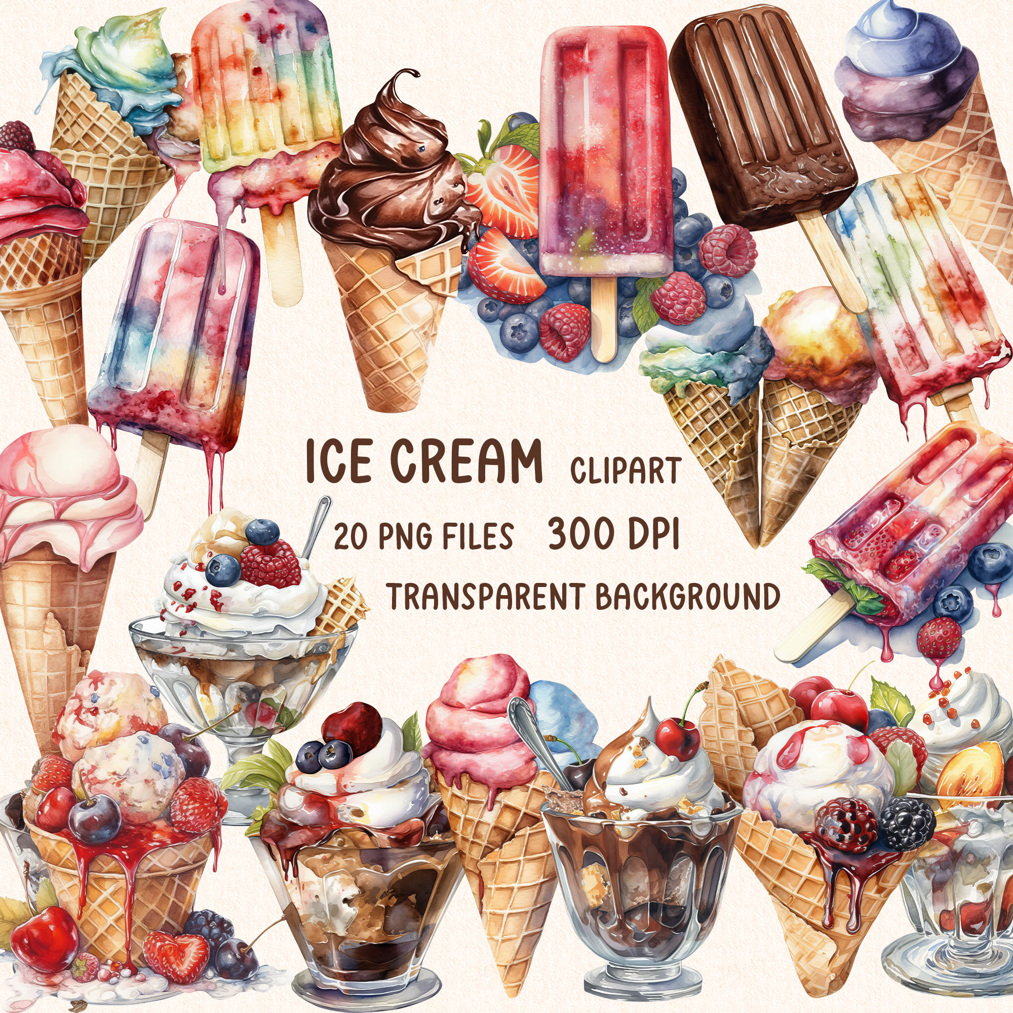 Watercolor Ice Cream Clipart | Popsicle Illustration PNG | Inspire Uplift